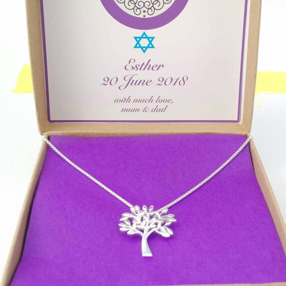 Bat Mitzvah Tree of Life Necklace Gift With Personalised Message ...