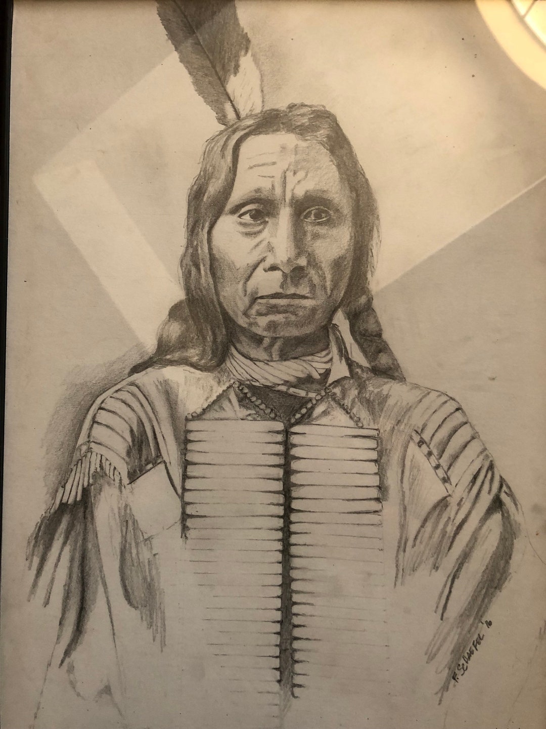 Original Hand Drawn Portrait of Red Cloud, a Leader of the Oglala ...