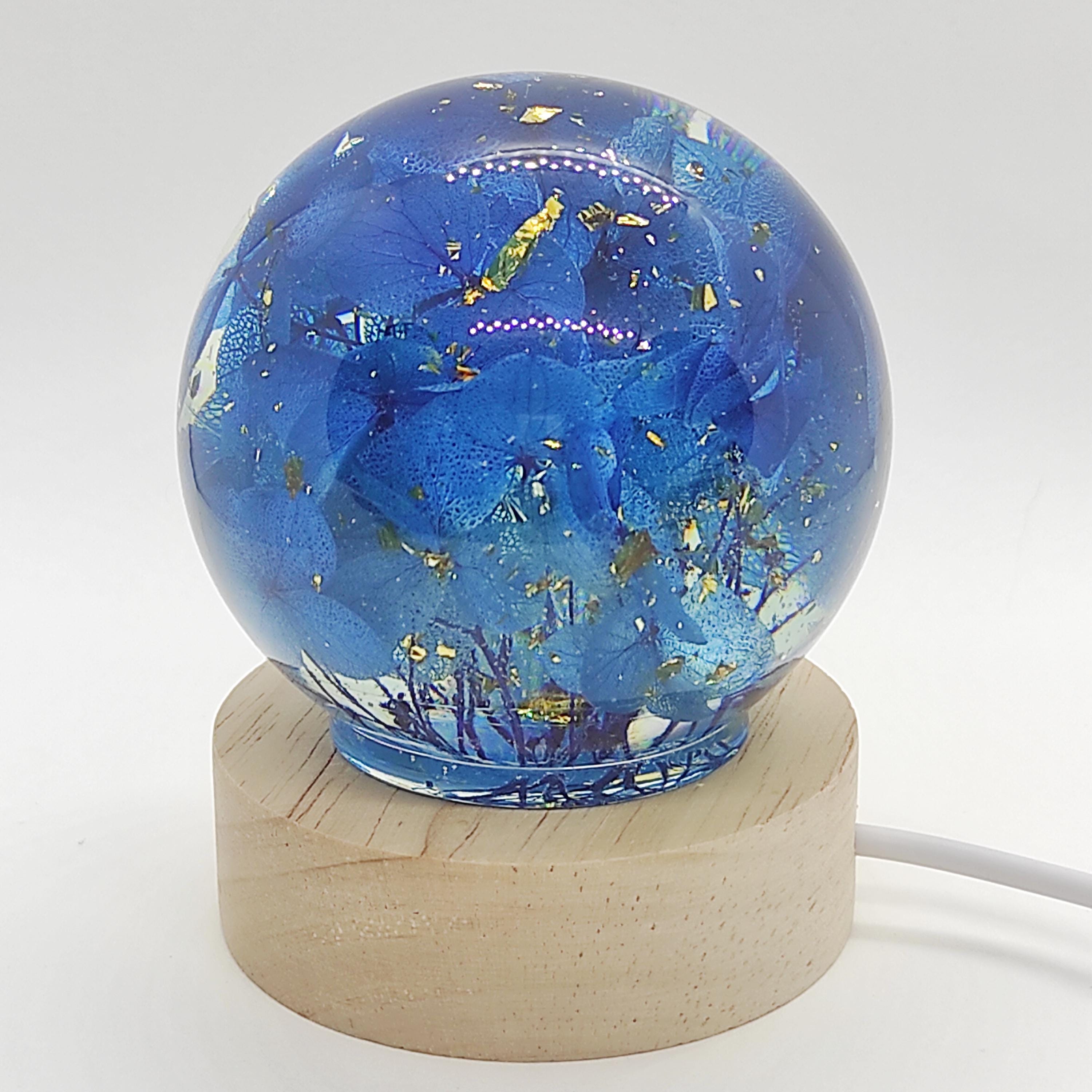 Hydrangea Resin Night Light: Botanical Globe Lamp With Gold Flakes - Etsy