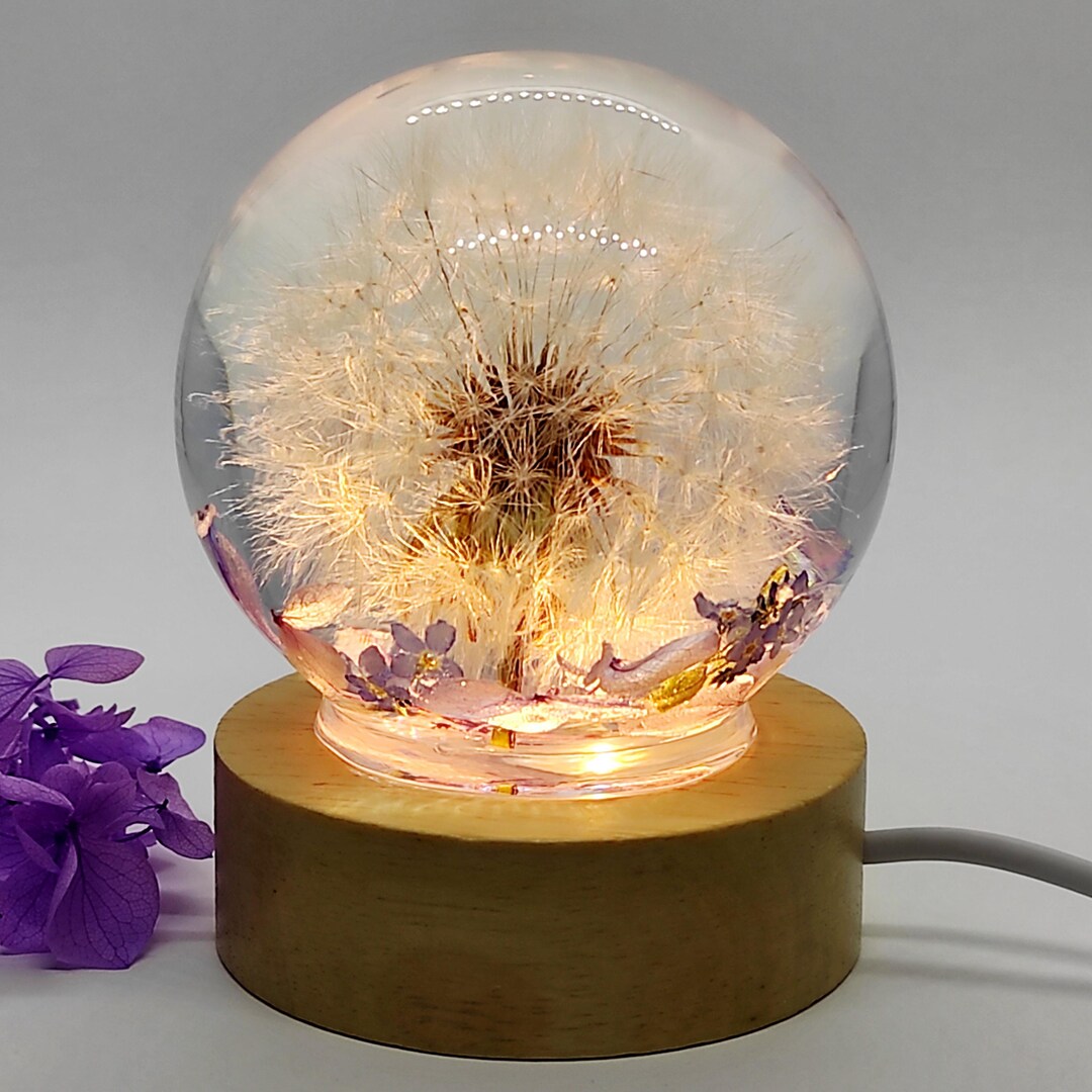 Unique Nightstand Lamp, Real Dandelion Night Light, Resin Lamp, Nature ...