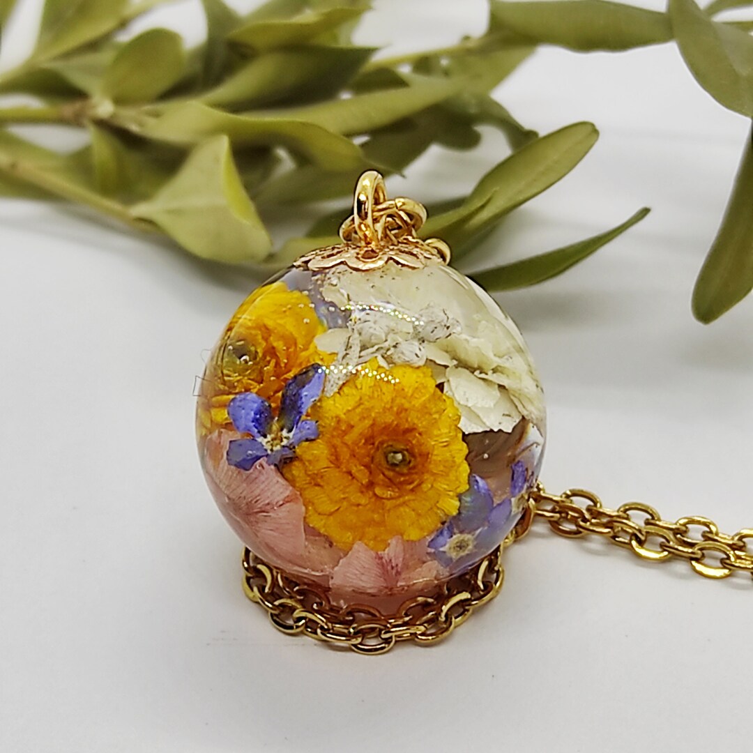 Coquette Necklace, Dried Flower Sphere Pendant, Fairy Necklace ...