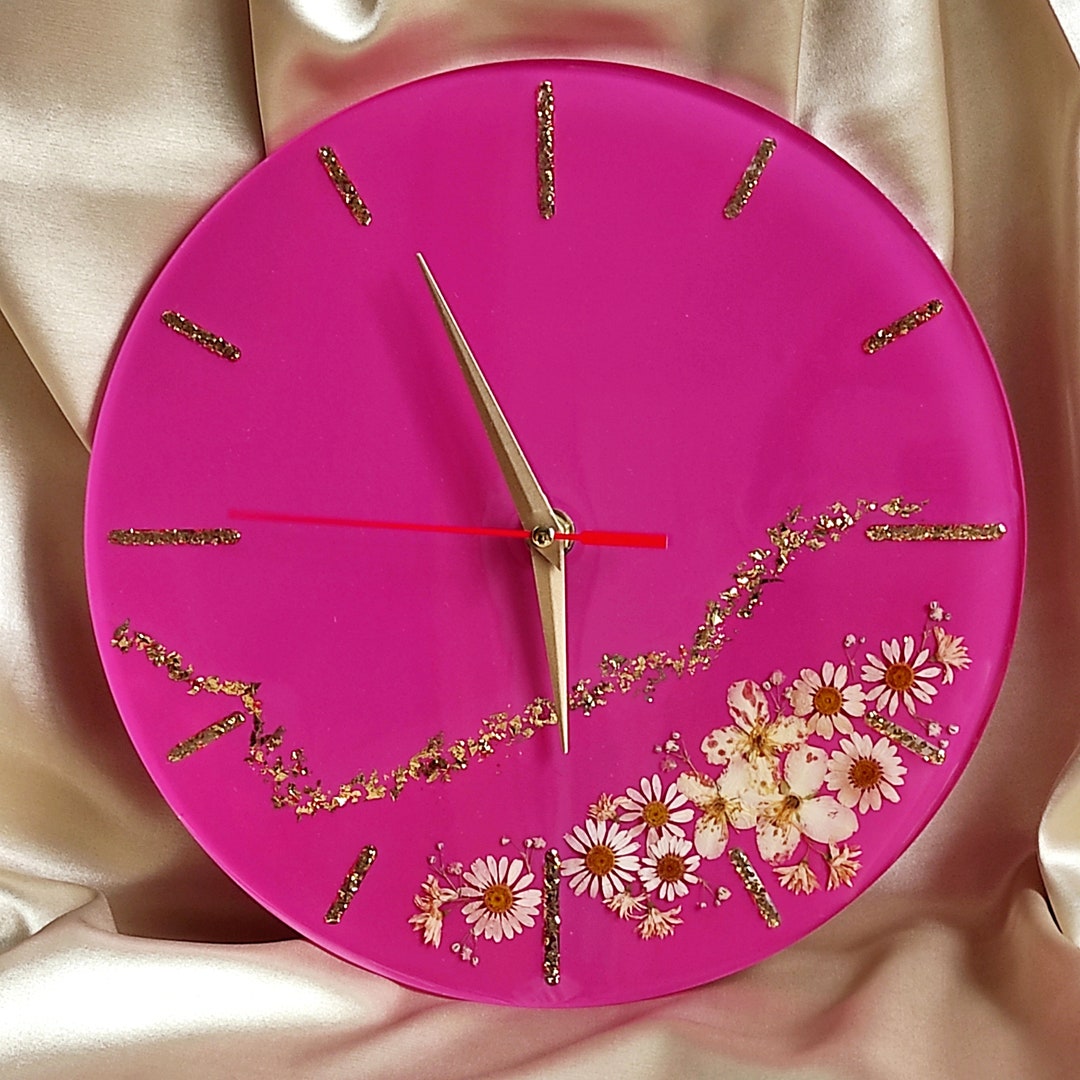 Unique Wall Clock Hot Pink Resin Clock Bright Wall Decor Etsy