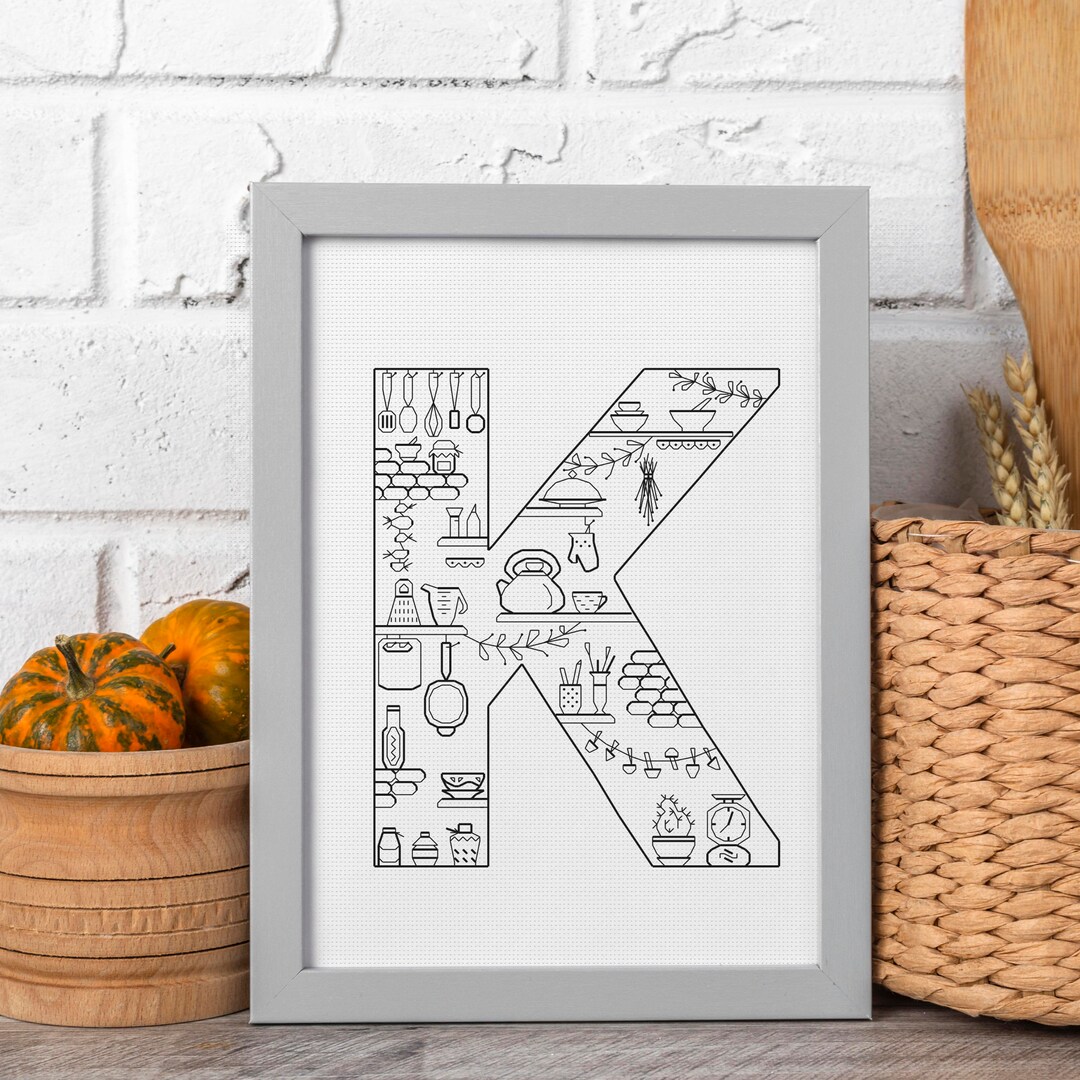 Kitchen Embroidery Pattern Letter K Monogram Minimal Embroidery Modern ...
