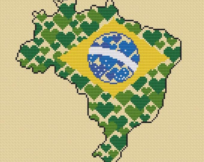BRAZIL Map Modern Cross Stitch Pattern. Brazil Art. Carnaval Gift ...