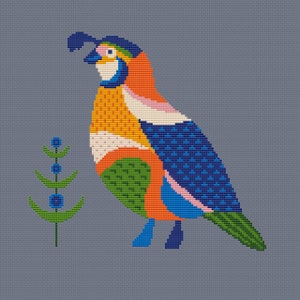 Quail Cross Stitch Pattern Folk Forest Bird Counted Chart Primitive ...