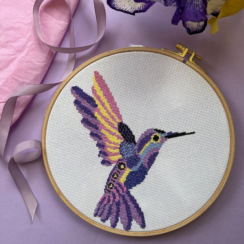 Bird Cross Stitch Pattern Hummingbird Counted Chart Tropical Small ...