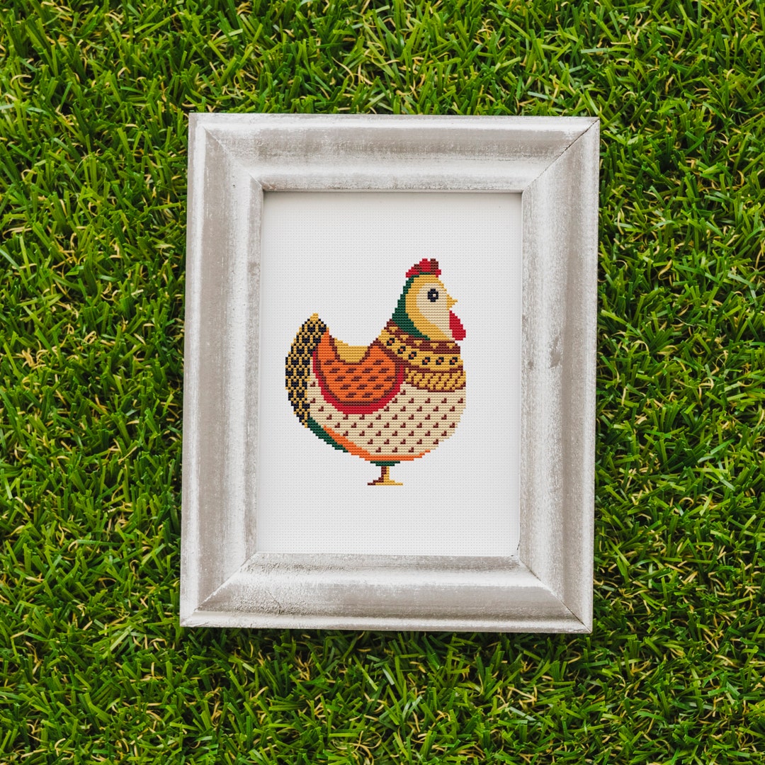 Chicken Cross Stitch Pattern: Folk Art Hen PDF Chart Primitive Folk ...