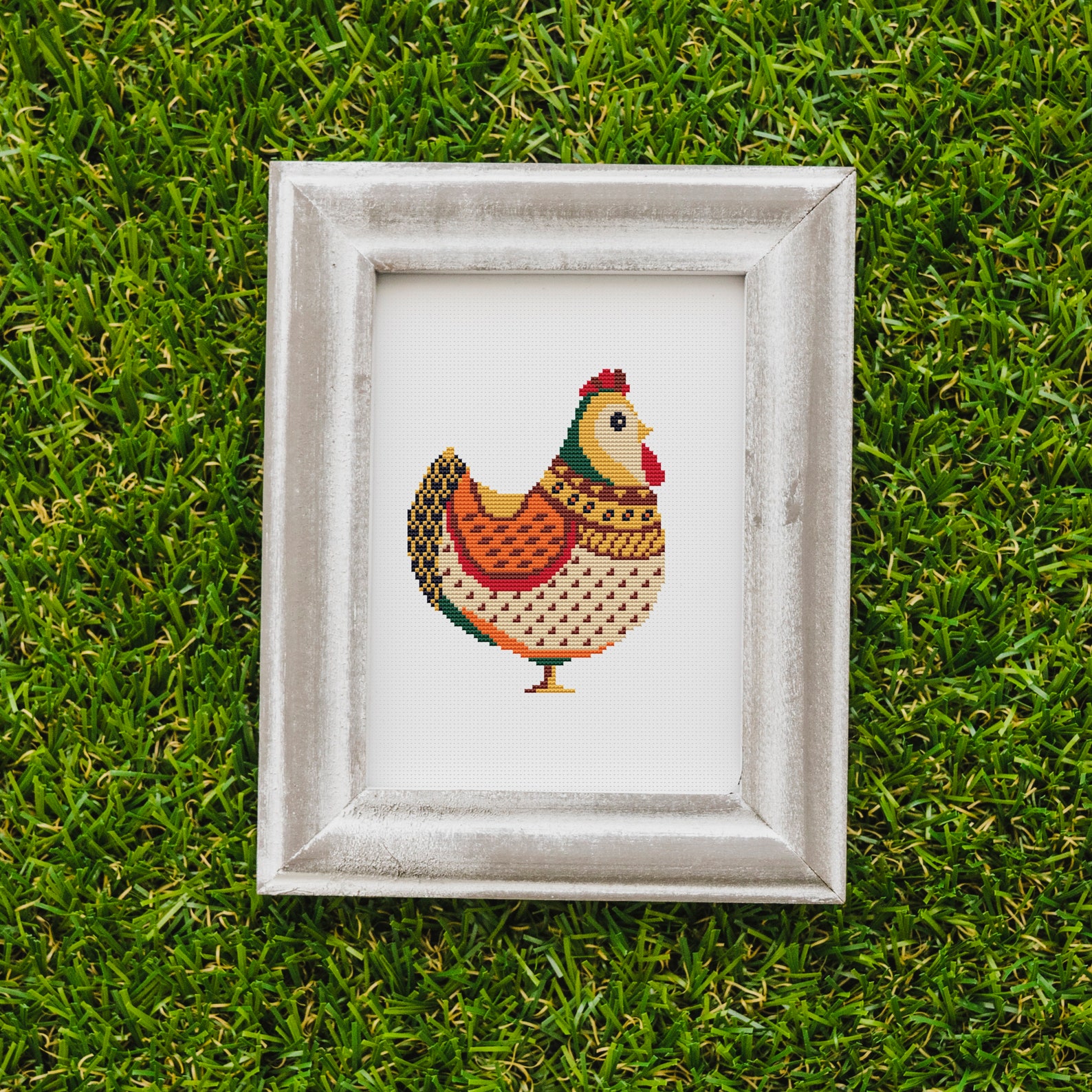 Chicken Cross Stitch Pattern: Folk Art Hen PDF Chart Primitive Folk ...