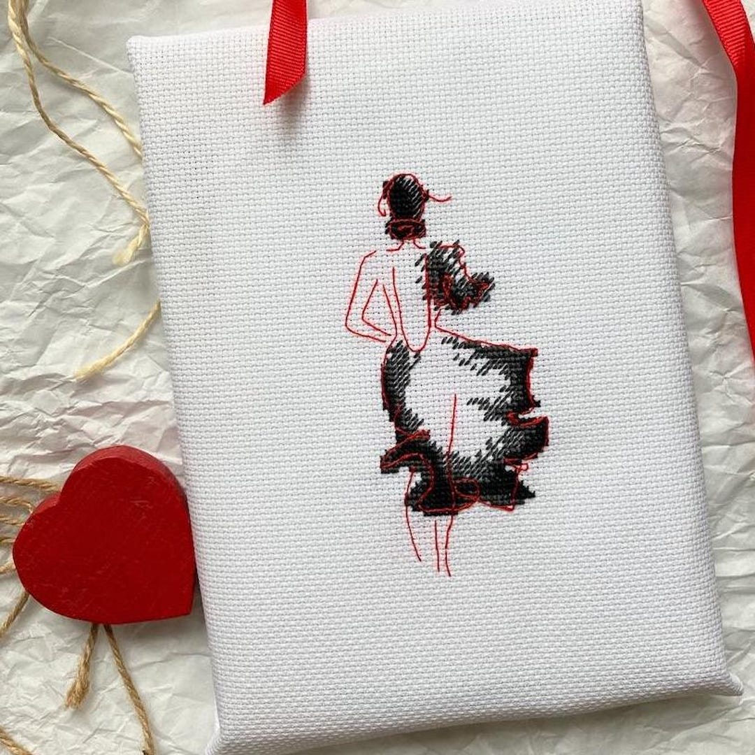 Lady Cross Stitch Pattern Female Design Girl One Line Minimalism Lady ...
