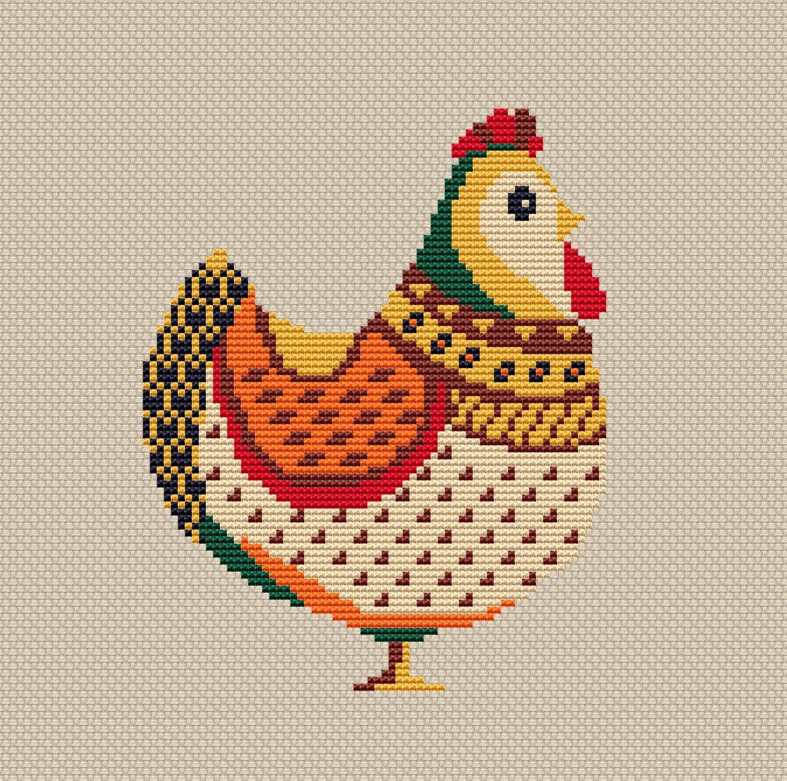 Chicken Cross Stitch Pattern: Folk Art Hen PDF Chart Primitive Folk ...