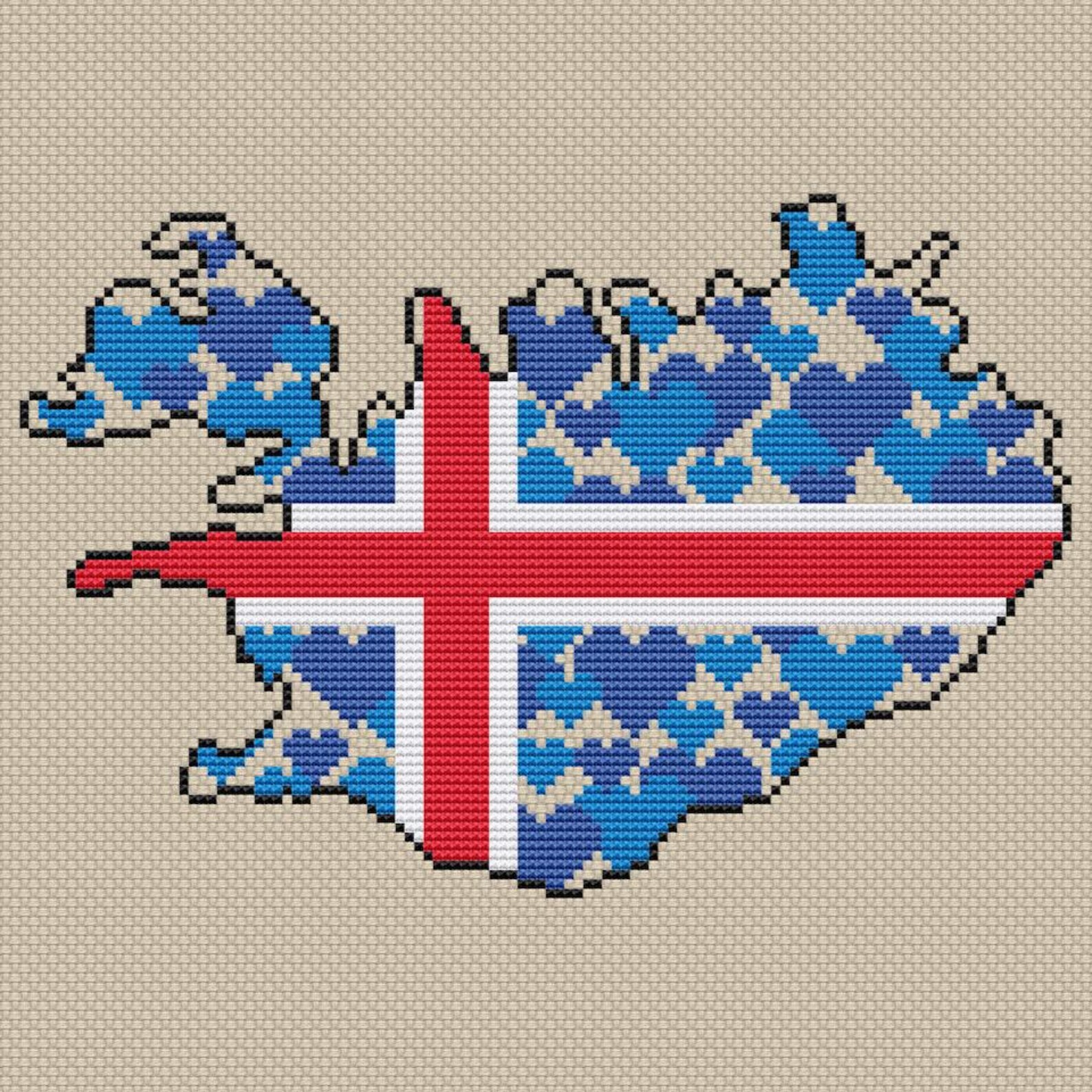 Iceland Cross Stitch Pattern Map of Iceland Flag Iceland Embroidery ...