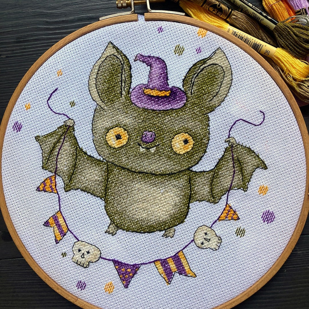 Funny Bat Cross Stitch Pattern Halloween Bat Counted PDF Chart Little ...