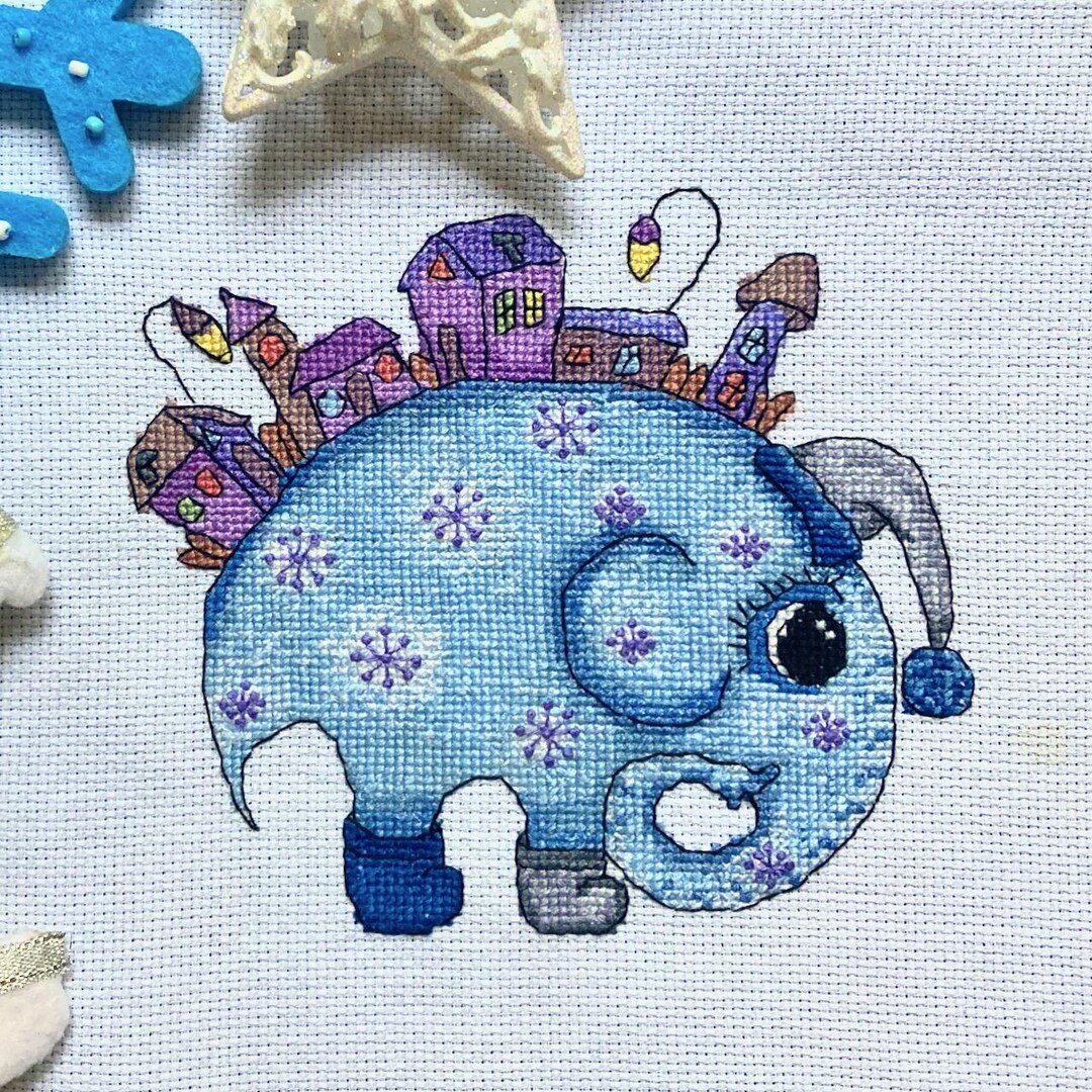 Blue Elephant Cross Stitch Pattern Magic Elephant PDF Funny Winer ...