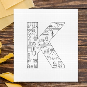 Kitchen Embroidery Pattern Letter K Monogram Minimal Embroidery Modern ...