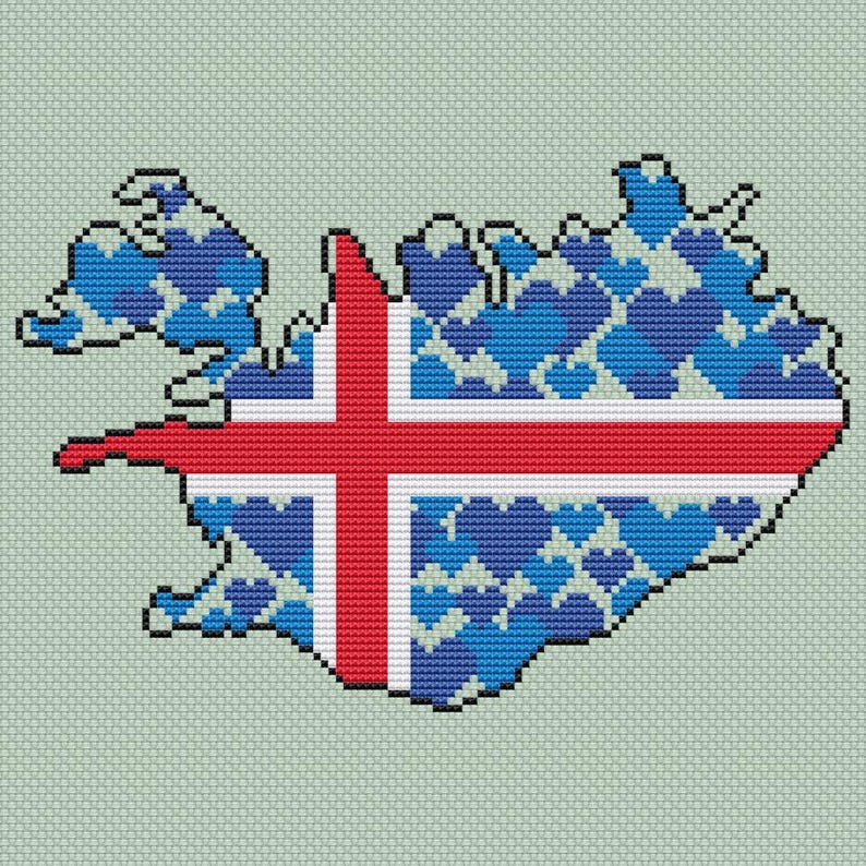 Iceland Cross Stitch Pattern Map of Iceland Flag Iceland Embroidery ...