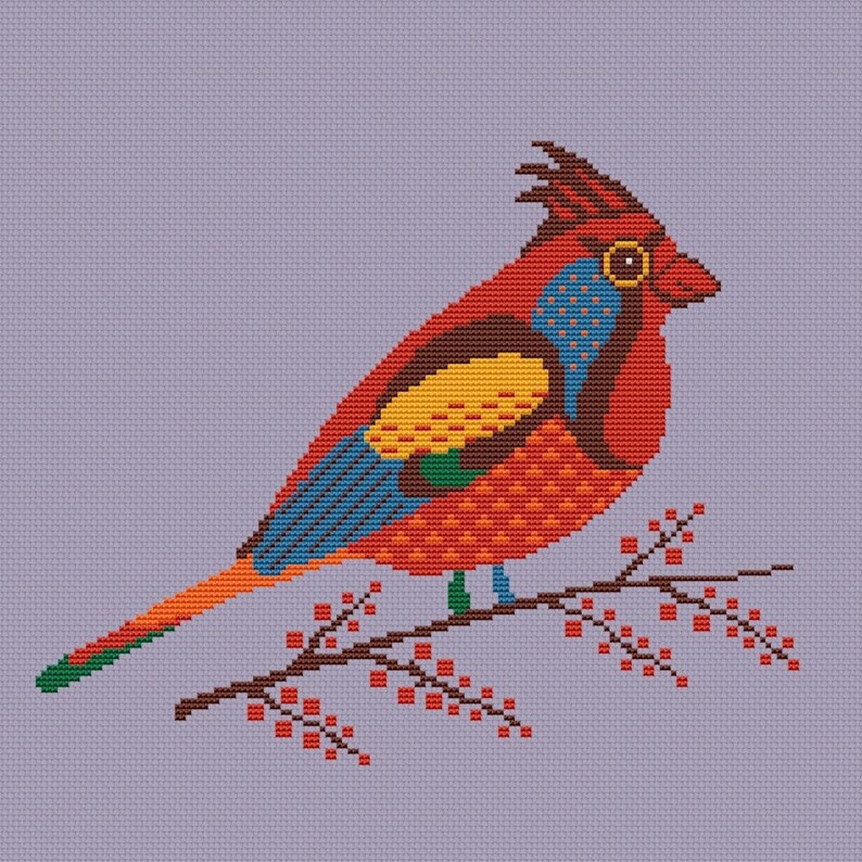 Cardinal Bird Cross Stitch Pattern Red Small Holly Bird Forest Winter ...