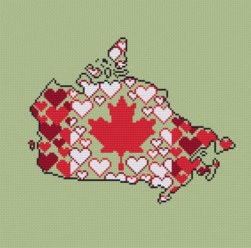 Canada Cross Stitch Pattern Map of Canada Flag Canada Embroidery ...
