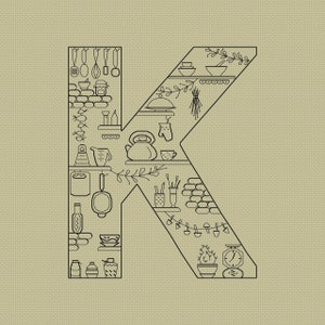 Kitchen Embroidery Pattern Letter K Monogram Minimal Embroidery Modern ...
