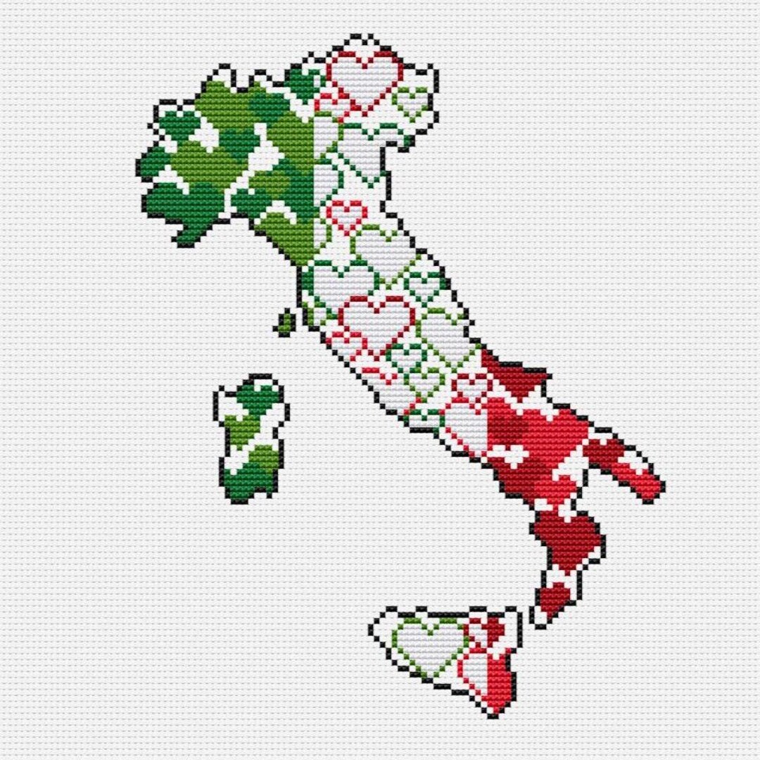 Italy Map Cross Stitch Pattern: Italian Flag Embroidery (PDF Pattern ...