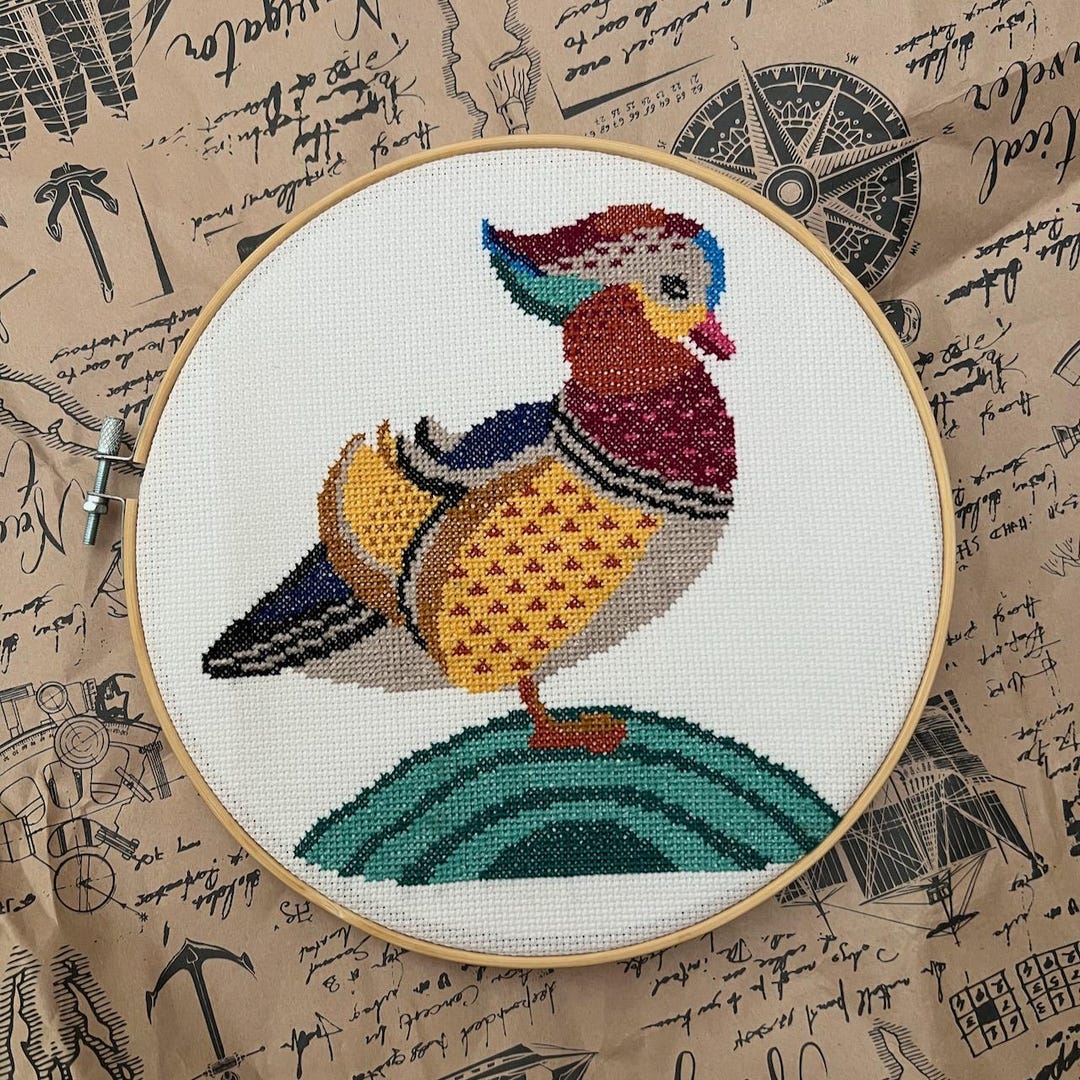 Mandarin Duck Cross Stitch Pattern, Folk Bird Embroidery (PDF ...