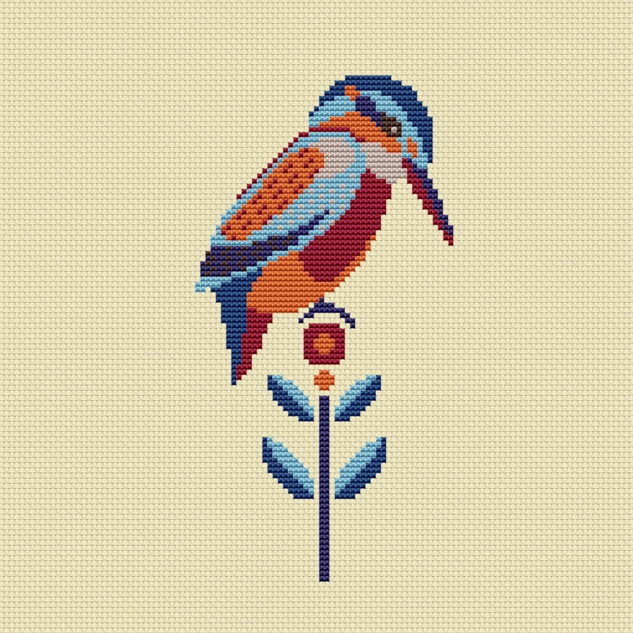 Bird Cross Stitch Pattern King Fisher Counted Chart Minimal Folk Bird ...