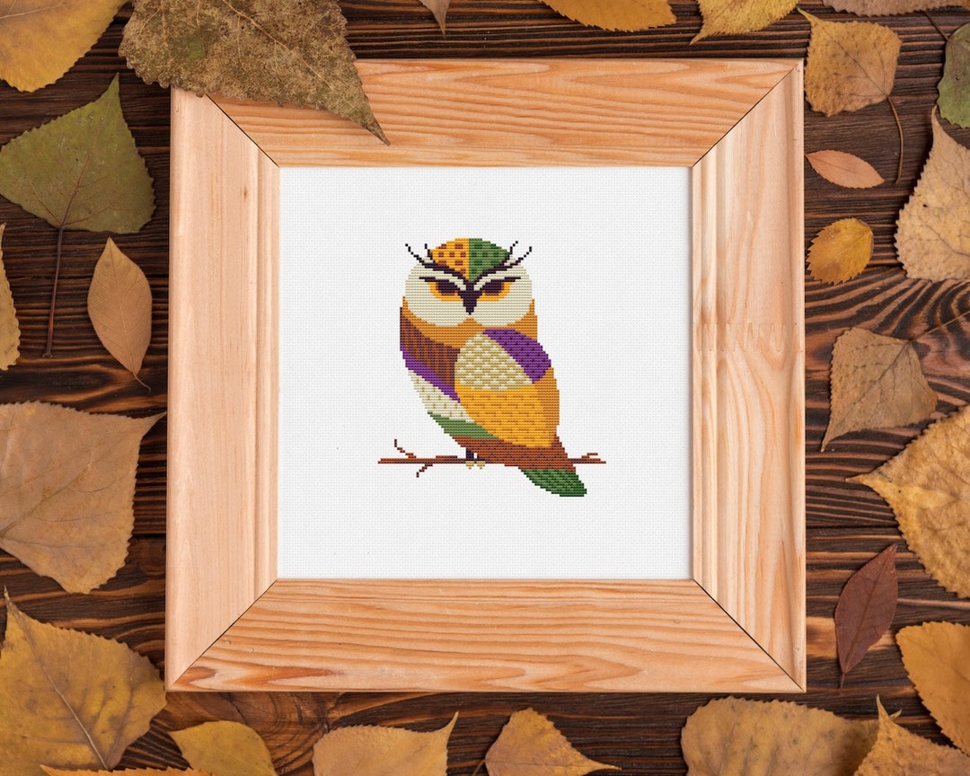 Owl Cross Stitch Pattern Primitive Folk Owl Bird Counted Chart Forest ...
