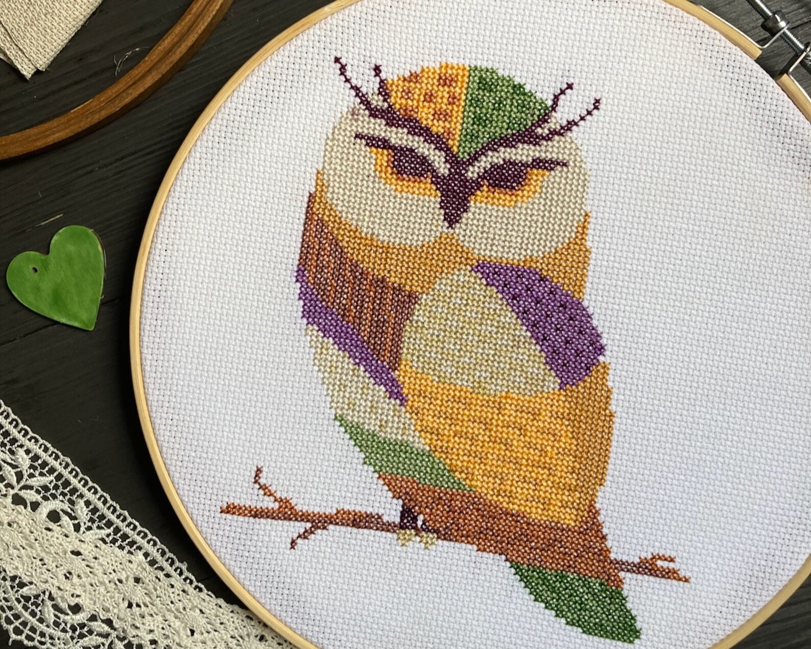 Owl Cross Stitch Pattern Primitive Folk Owl Bird Counted Chart Forest ...