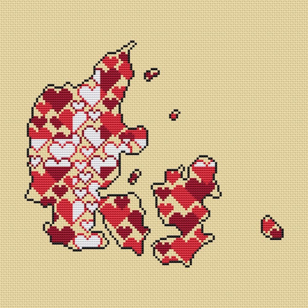 Denmark Cross Stitch Pattern Map of Denmark Flag Denmark Embroidery ...
