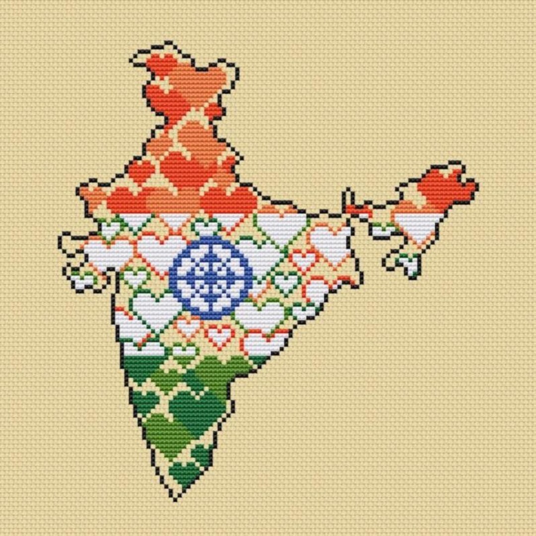 India Cross Stitch Pattern Map of India Flag India Embroidery Pattern ...