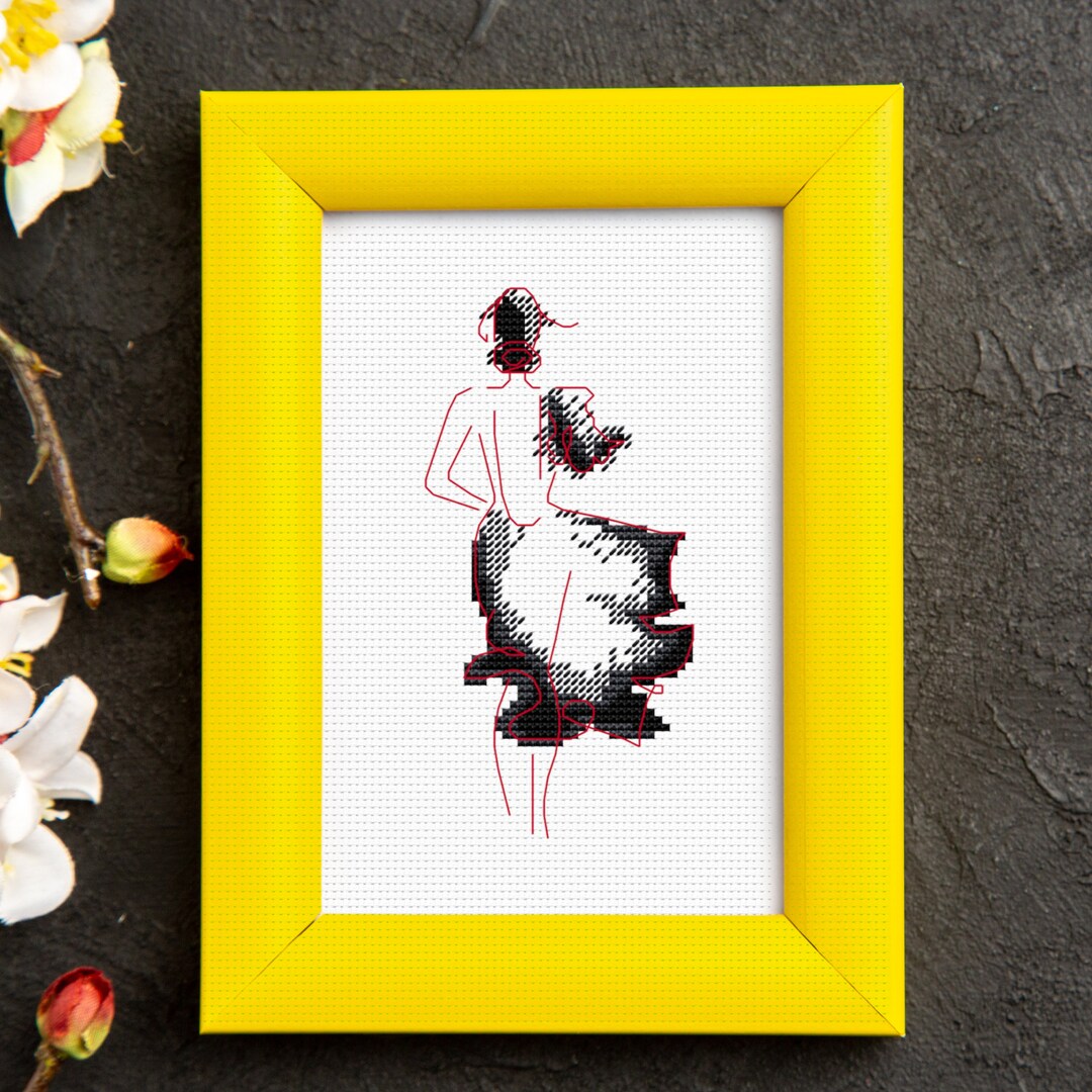 Lady Cross Stitch Pattern Female Design Girl One Line Minimalism ...