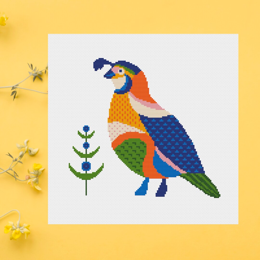 Quail Cross Stitch Pattern Folk Forest Bird Counted Chart Primitive ...