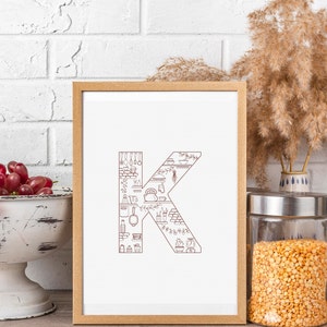 Kitchen Embroidery Pattern Letter K Monogram Minimal Embroidery Modern ...