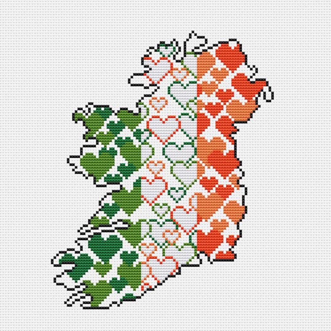 Ireland Cross Stitch Pattern Map of Ireland Flag Ireland Embroidery ...