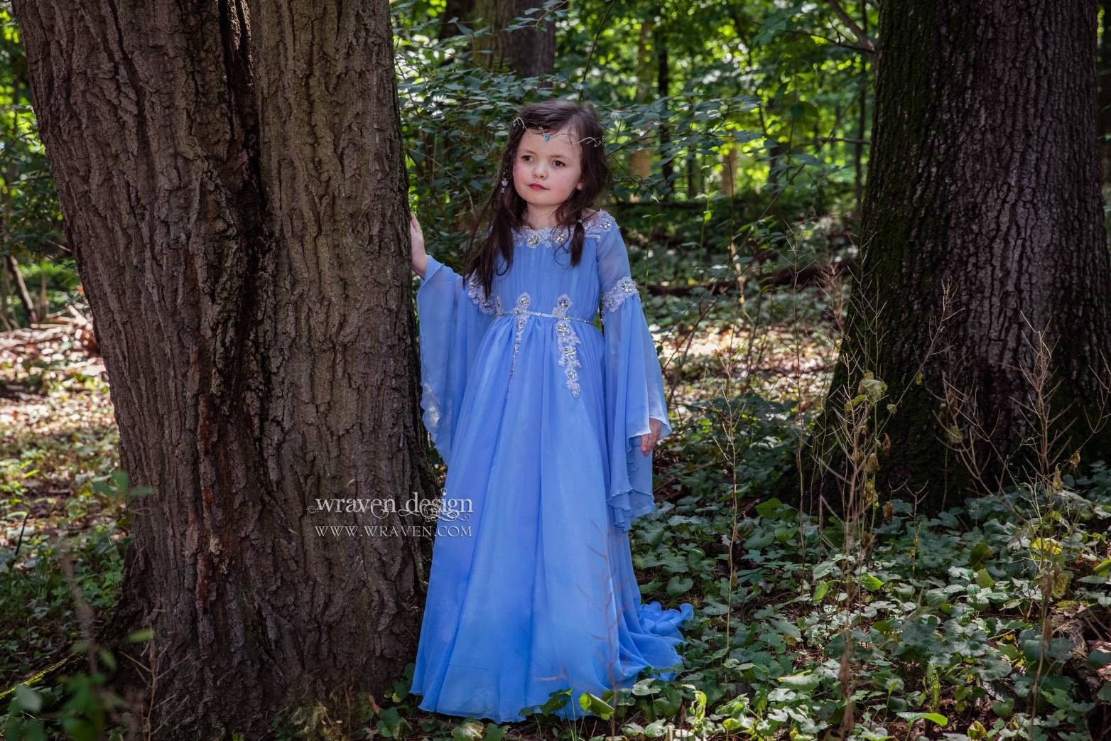 Light Blue Princess Dress, Elven Gown, Blue and Silver Flower Girl Gown ...