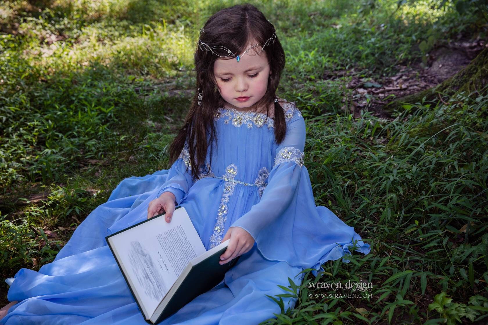 Light Blue Princess Dress, Elven Gown, Blue and Silver Flower Girl Gown ...