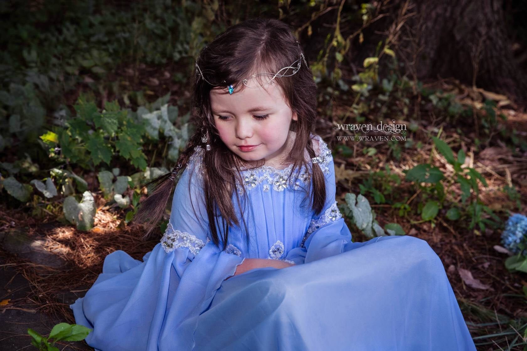 Light Blue Princess Dress, Elven Gown, Blue and Silver Flower Girl Gown ...