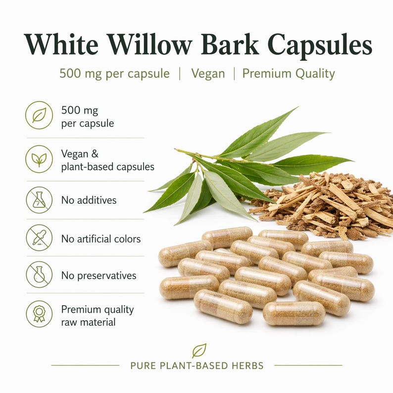 White Willow Bark Capsules 500mg | Vegan Herbal Capsule (salix Alba) - Etsy