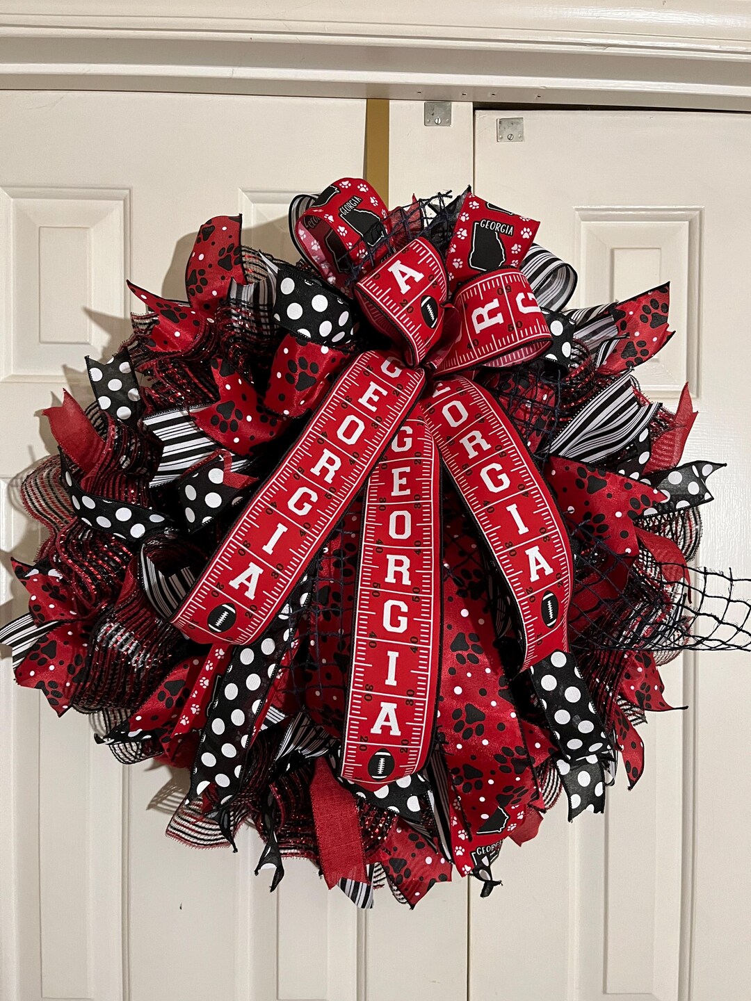 FREESHIP Georgia Bulldogs Wreath - Red Black Polka Dot and Striped ...