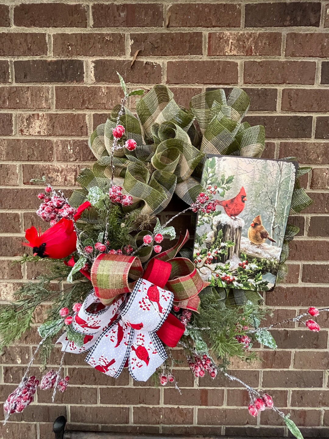 Red Cardinal Wreath Christmas Winter Front Door Hanging Winter Wreath ...