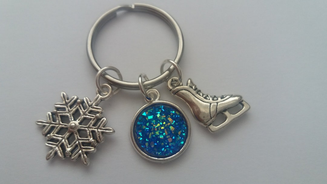 Ice Skate Keychain, Ice Skate Keyring, Ice Skating Gifts, Snowflake ...