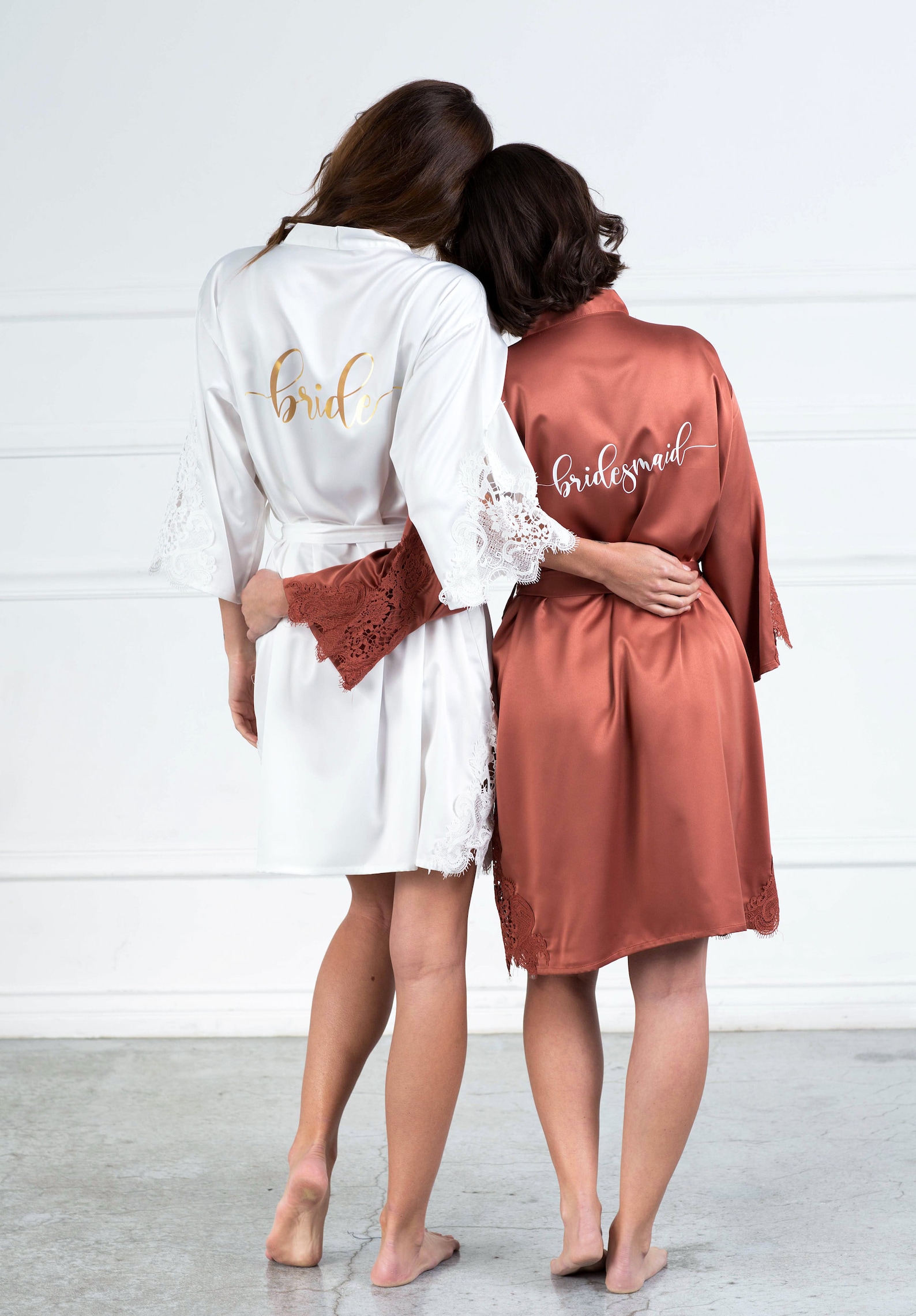 Bridesmaid Robes | Triangle Lace Satin Wedding Party Robes | Satin ...