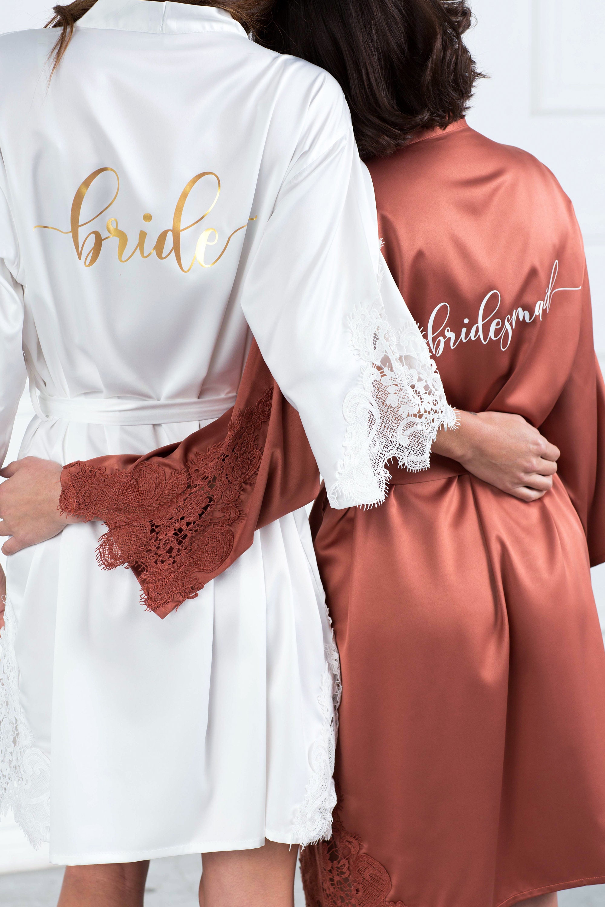 Bridesmaid Robes Triangle Lace Satin Wedding Party Robes | Etsy