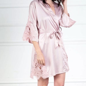 Bridesmaid Robes | Triangle Lace Satin Wedding Party Robes | Satin ...