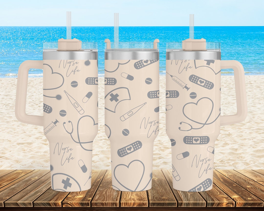 Laser Engraved Nurse Life Pattern 40 Oz Stainless Steel Powder Coated ...