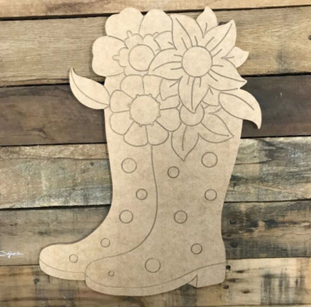 Unfinished DIY Wooden Rain Boots With Flowers Cutout - Paint Your Own ...