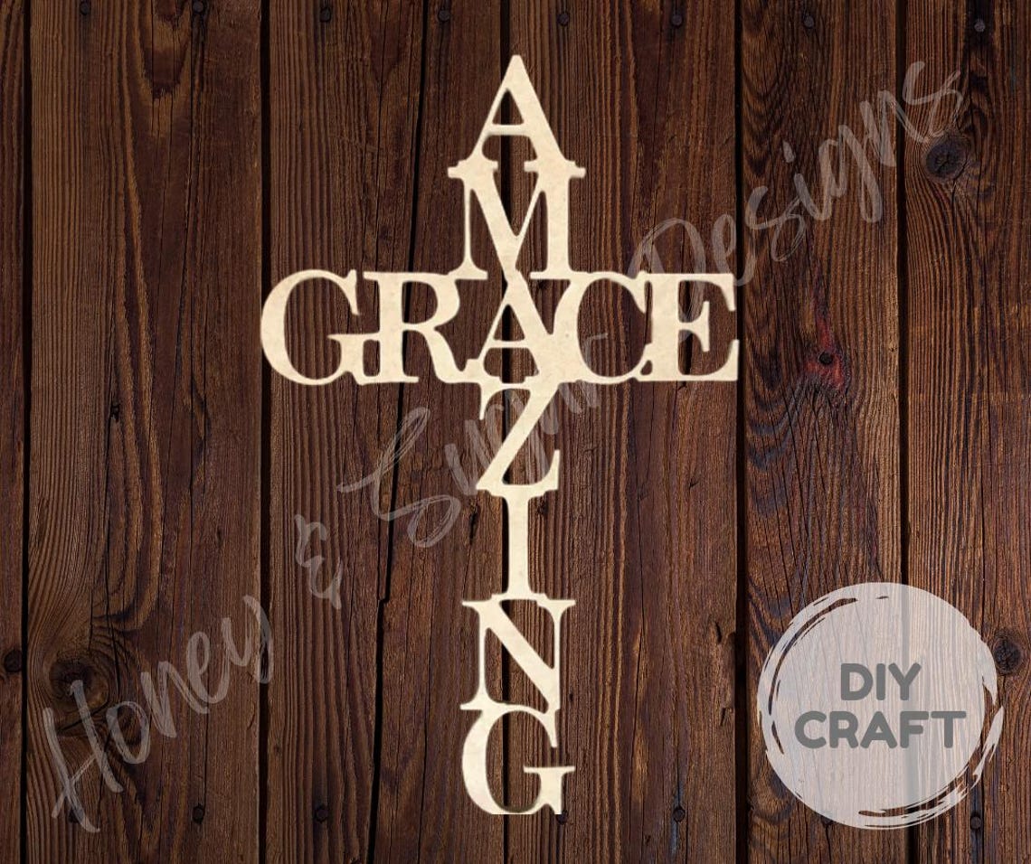 Unfinished DIY Wooden Amazing Grace Cross Cut Out - Paint Your Own Door ...