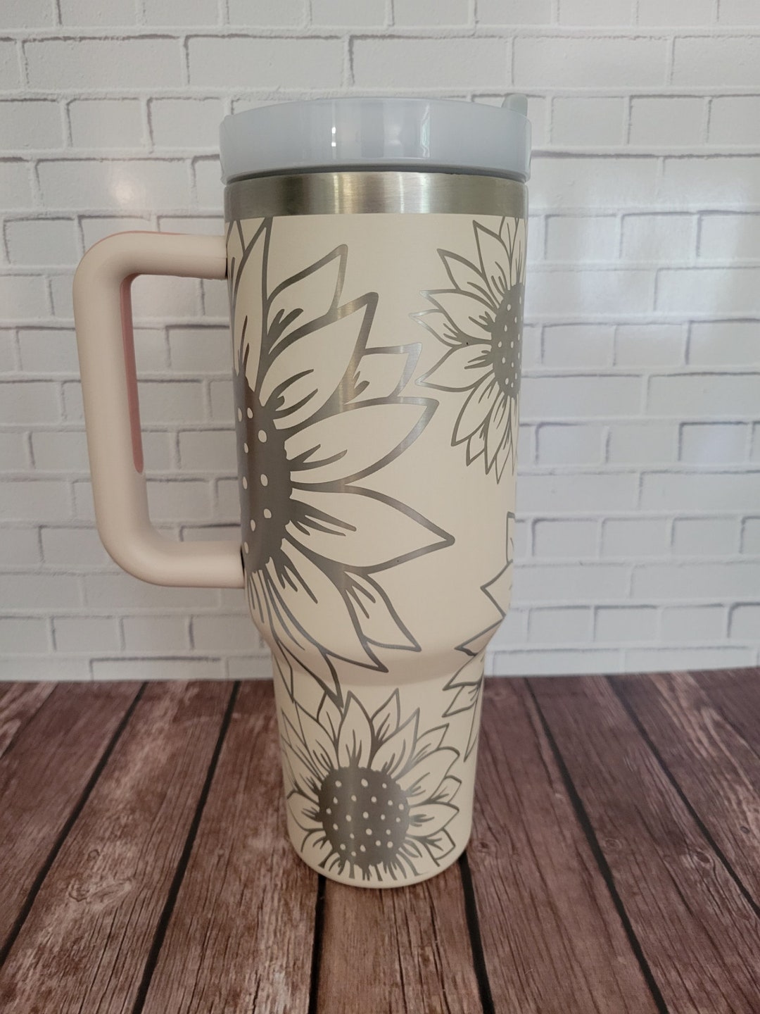 Laser Engraved Sunflower Pattern 40 Oz Stainless Steel Powder Coated ...