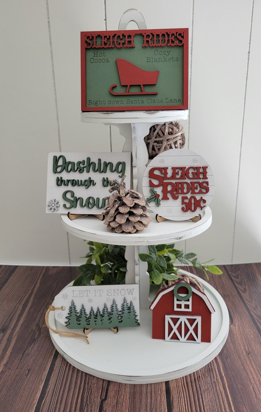 Unfinished DIY Wooden Blank Sleigh Rides Tier Tray Decor - Paint Your ...