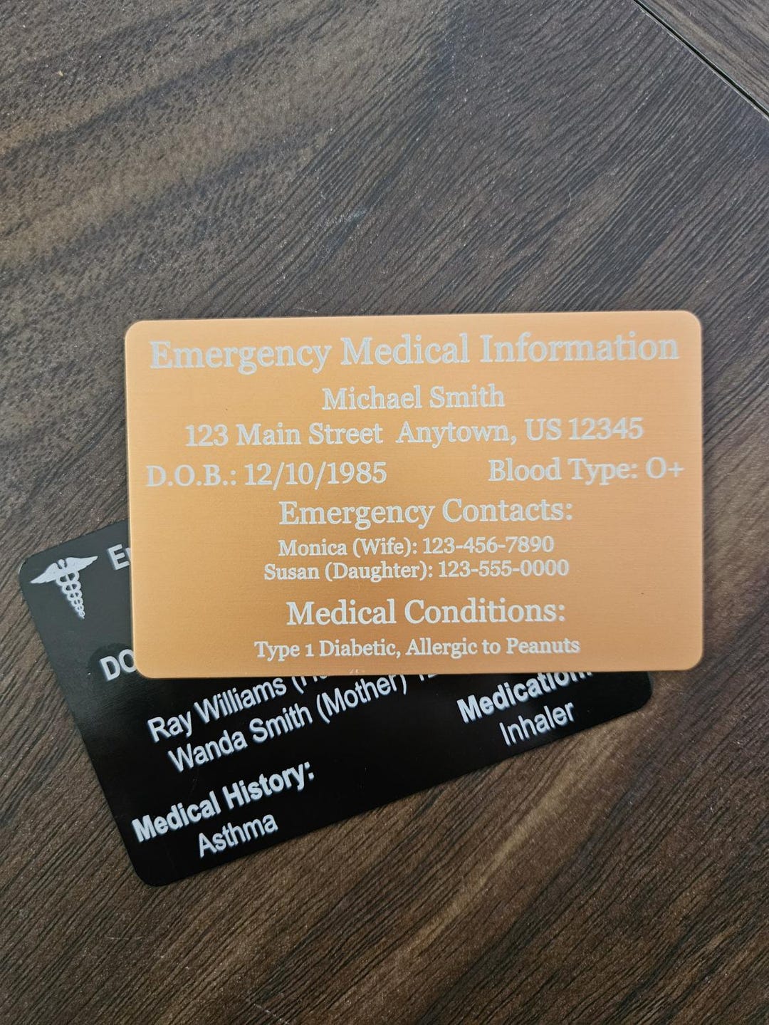 Personalized Medical ID Card - Custom Engraved Emergency Contact Card ...