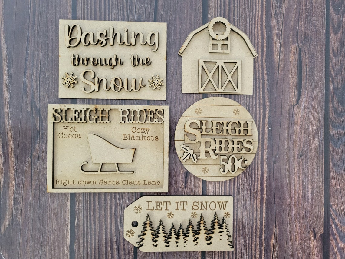 Unfinished DIY Wooden Blank Sleigh Rides Tier Tray Decor - Paint Your ...